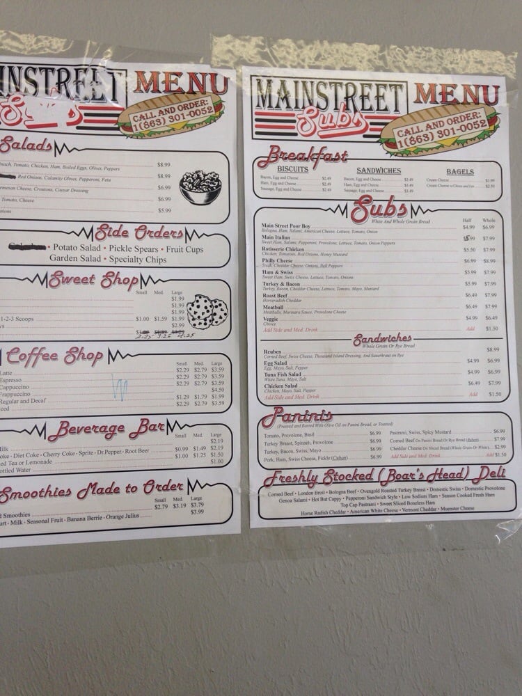 Online Menu of Main Street Subs Restaurant, Clewiston, Florida, 33440 ...
